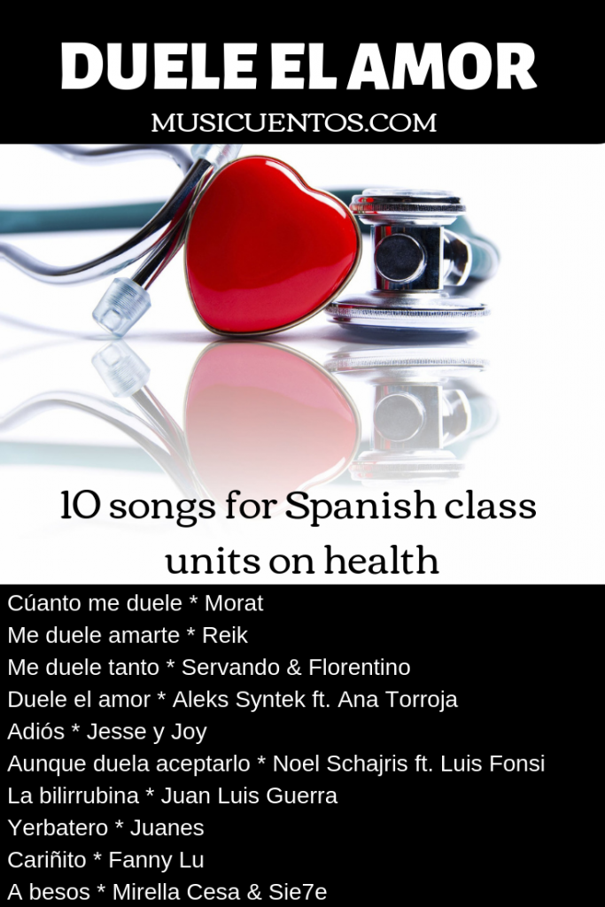 10 songs for a Spanish class health unit & “duele” | Musicuentos